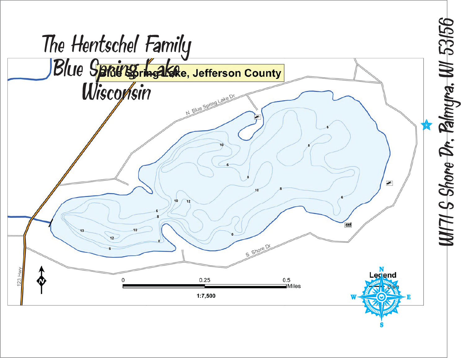 Custom Lake Map - Blue Spring Lake, WI – MrsHandPainted