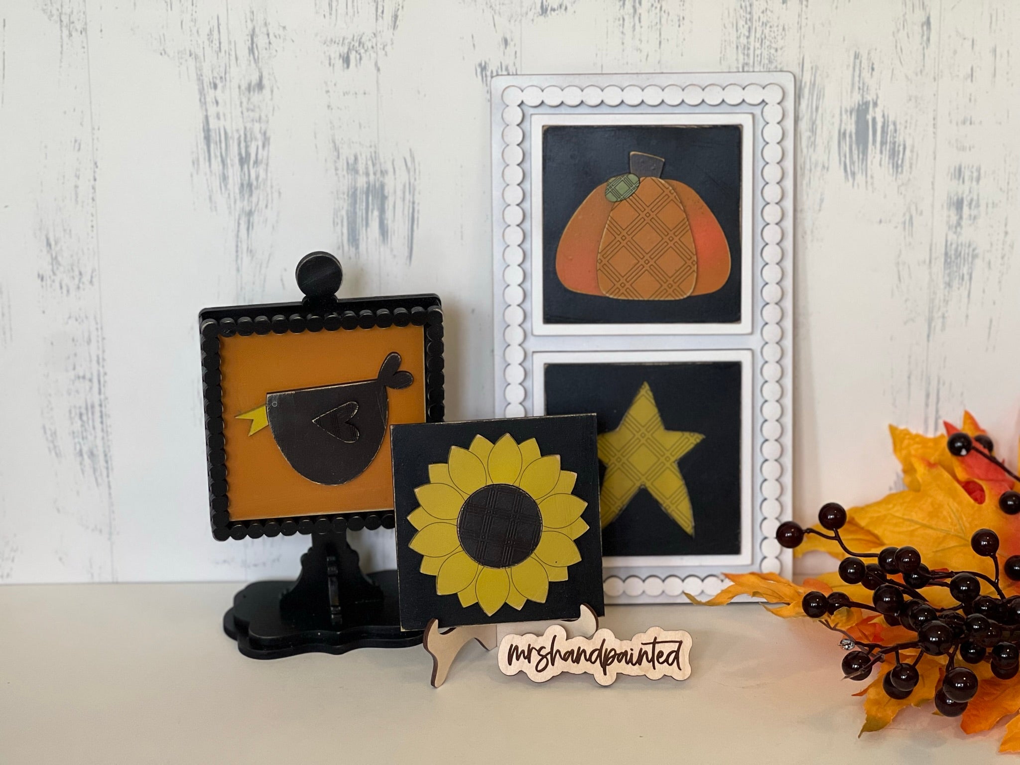 Primitive Folk Style Fall Leaning Ladder Interchangeable Signs ...