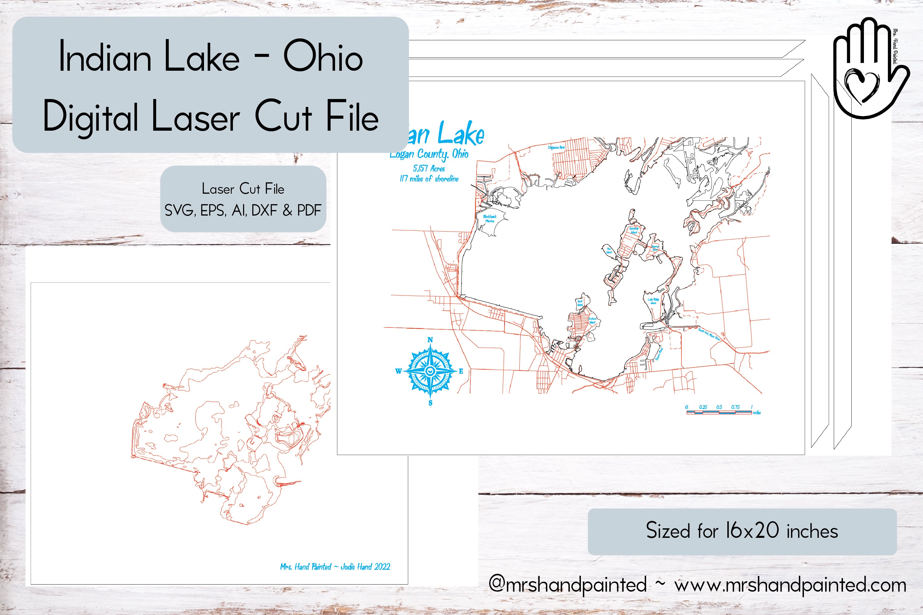Indian Lake Ohio - Laser Engraved Map File – MrsHandPainted