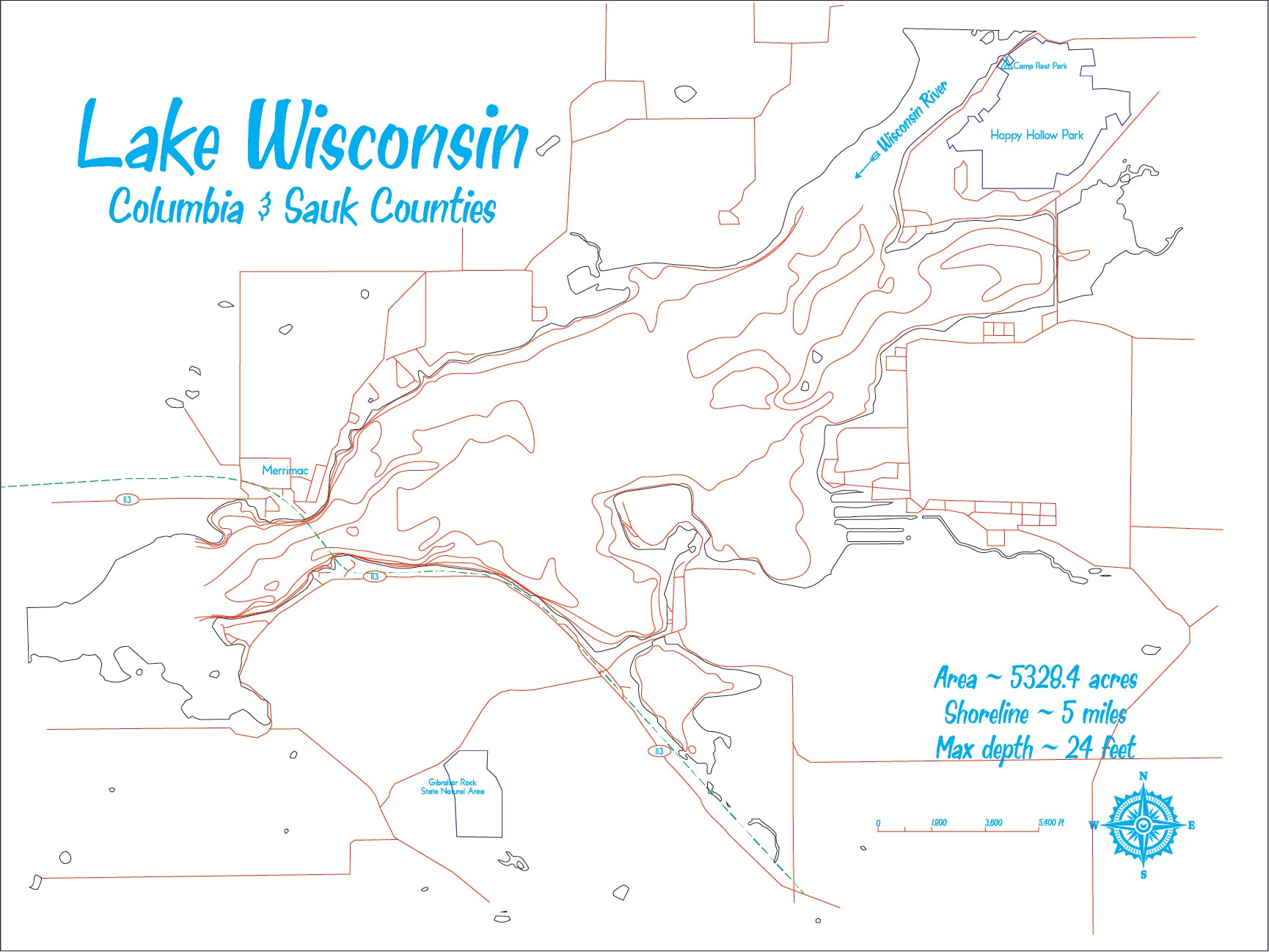 Lake Wisconsin - Laser Engraved Map File - DIGITAL FILE – MrsHandPainted