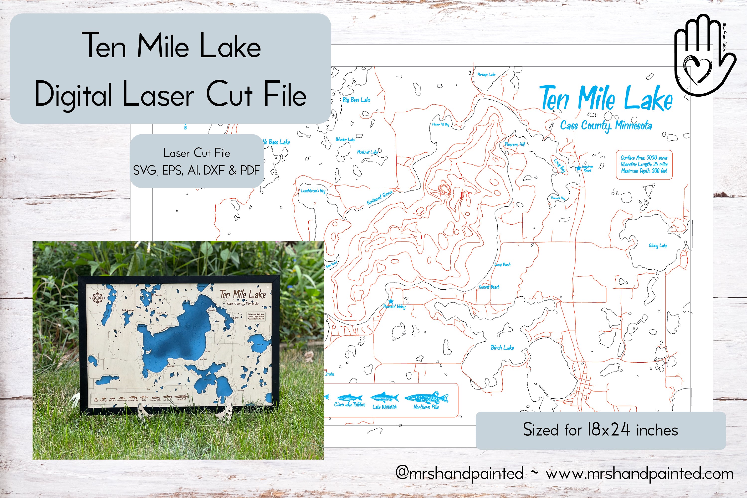Ten Mile Lake - Cass County Minnesota- Laser Engraved Map File ...
