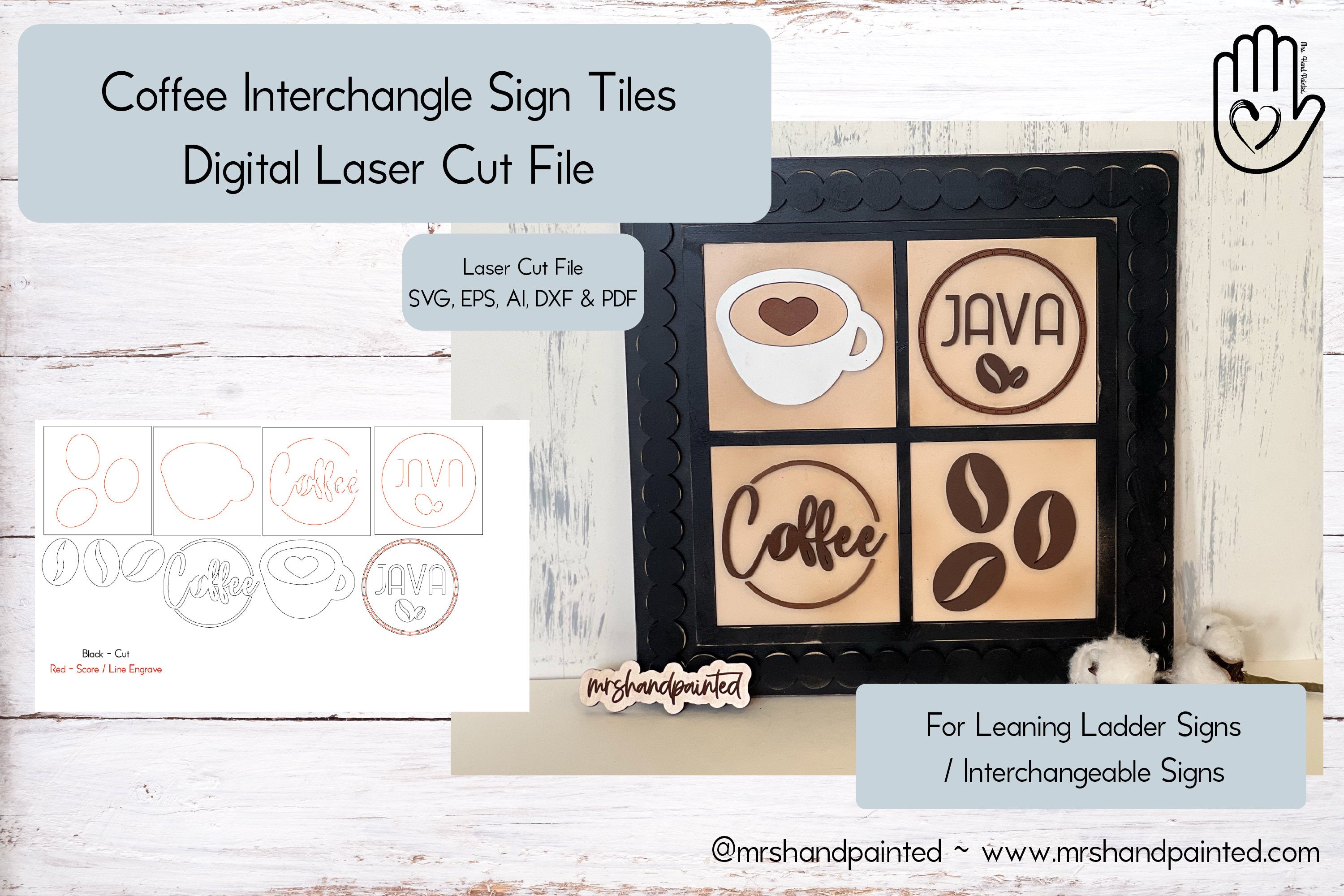 Laser Cut File - Coffee Ladder Tiles - Interchangeable Signs - Digital ...