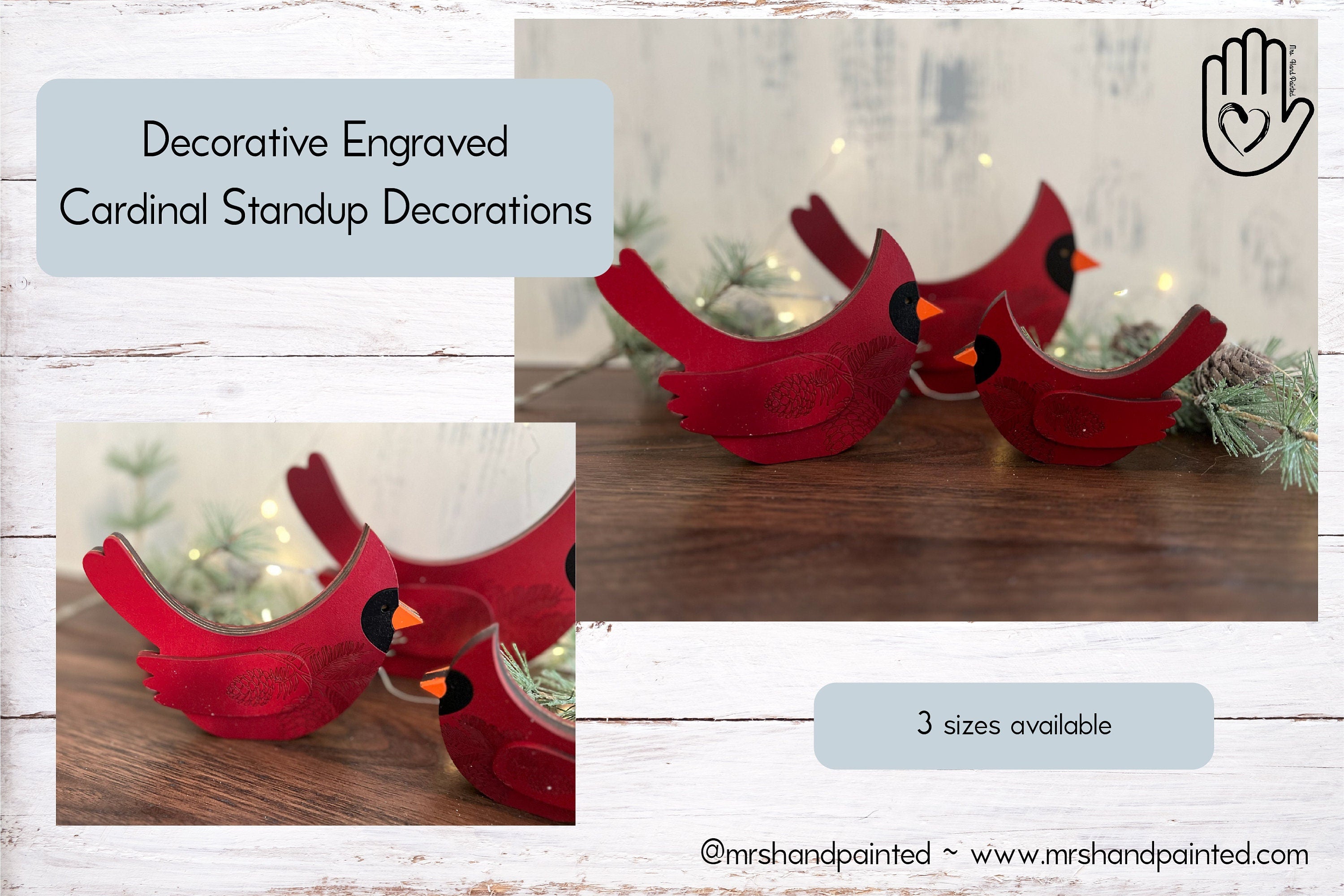 Decorative Engraved Standup Cardinal Decorations - Laser Cut Wood Déco ...