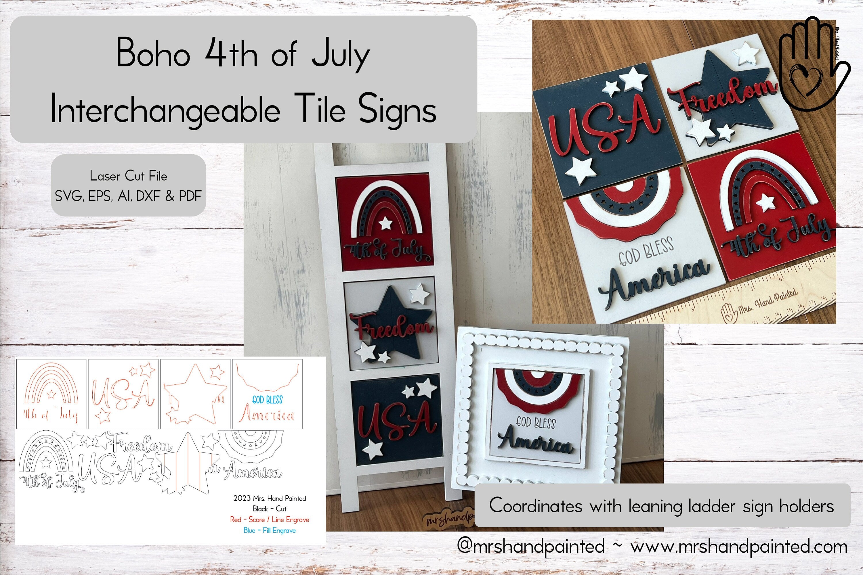 Digital Laser Cut File - Boho 4th of July Interchangeable Sign Tiles ...